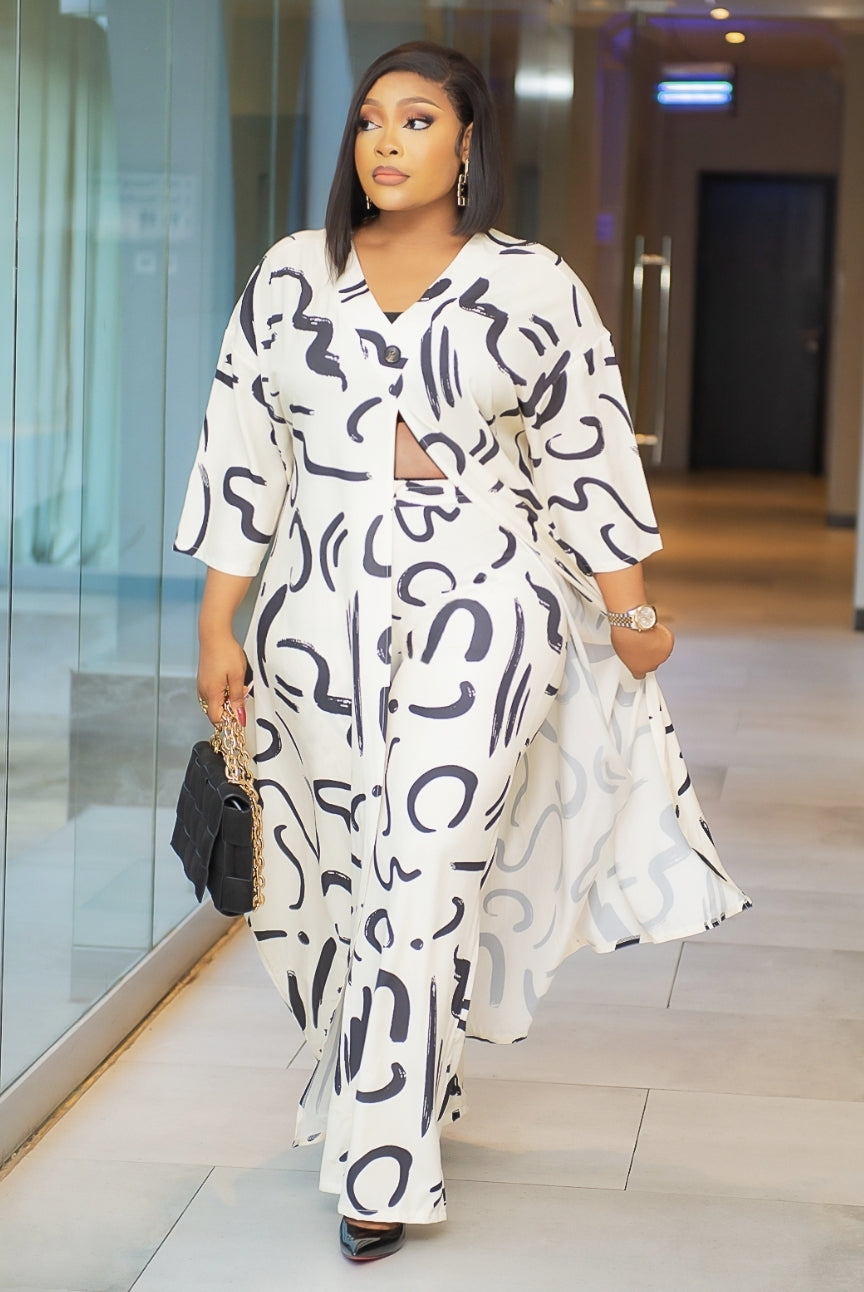 Groovy Chic- 2pc Button Embellished Kaftan/Pant SET (3 print design co ...